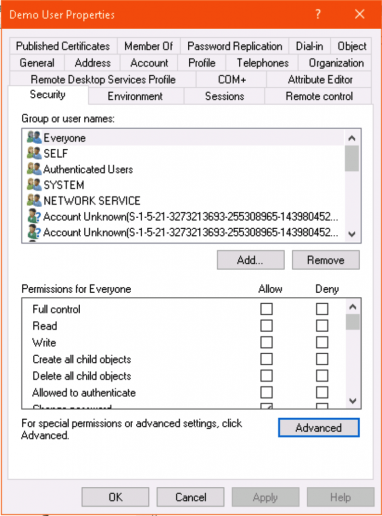 Troubleshooting user account permissions - AdminSDHolder
