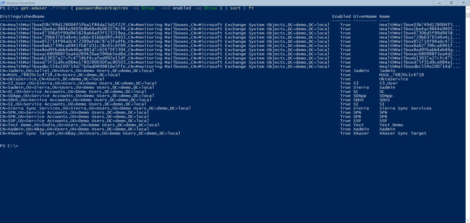 Find 'Never Expires' passwords in Active Directory